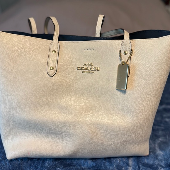 Coach | Bags | Coach Ivory Leather Tote Bag | Poshmark